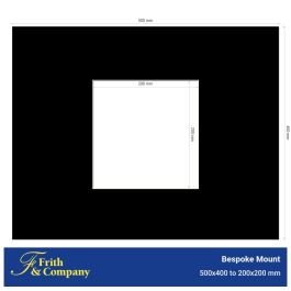 Black Bespoke Mount. Aperture: 200x200 mm. Overall Size: 500x400 ...